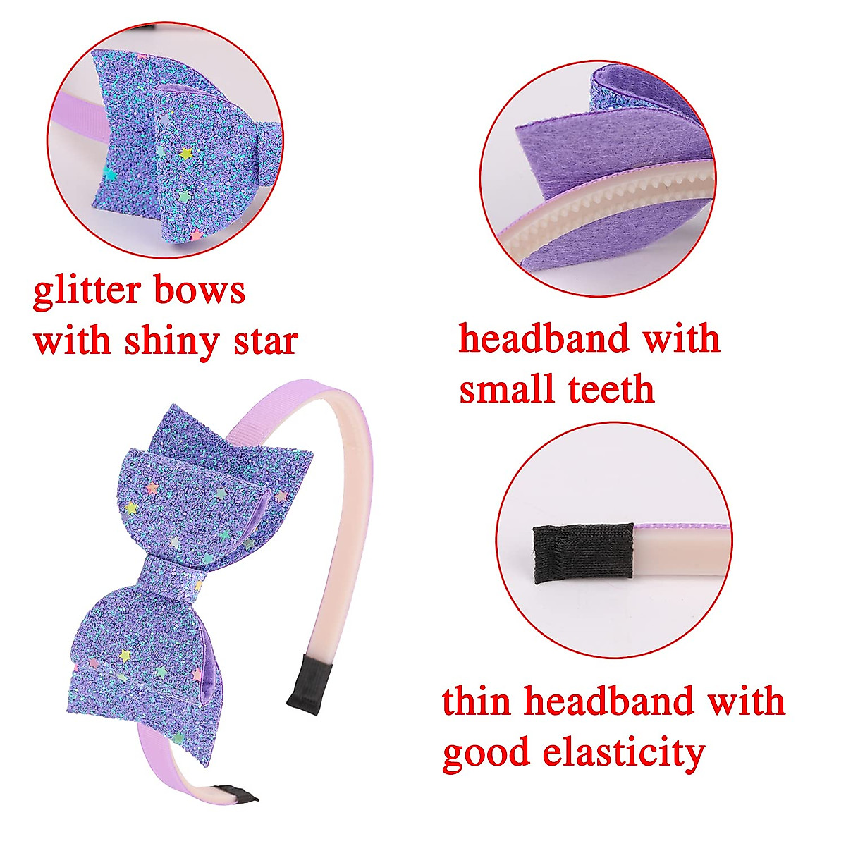 XIMA Bows Headbands For Girls,Kids Headbands 3.5 inch Sequin Glitter Hairband With Bow Little Girls Hair Bands,Pack of 10