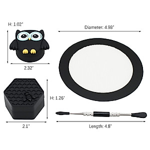 Vitakiwi Wax Silicone Container 26ml Hexagon 11ml Owl with 4.98" Round Mat and 4.8" Stainless Steel Carving Tool (Black)