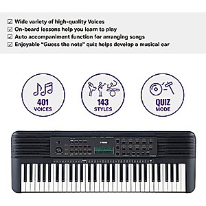 YAMAHA, 61-Key PSR-E273 Portable Keyboard with PA130 Power Adapter, Black