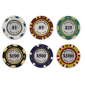 DA VINCI Monte Carlo Poker Club Set of 500 14 Gram 3 Tone Chips with Upgrade Ding Proof Black ABS Case, 2 Decks Plastic Playing Cards, 2 Cut Cards, Dealer and Blind Buttons