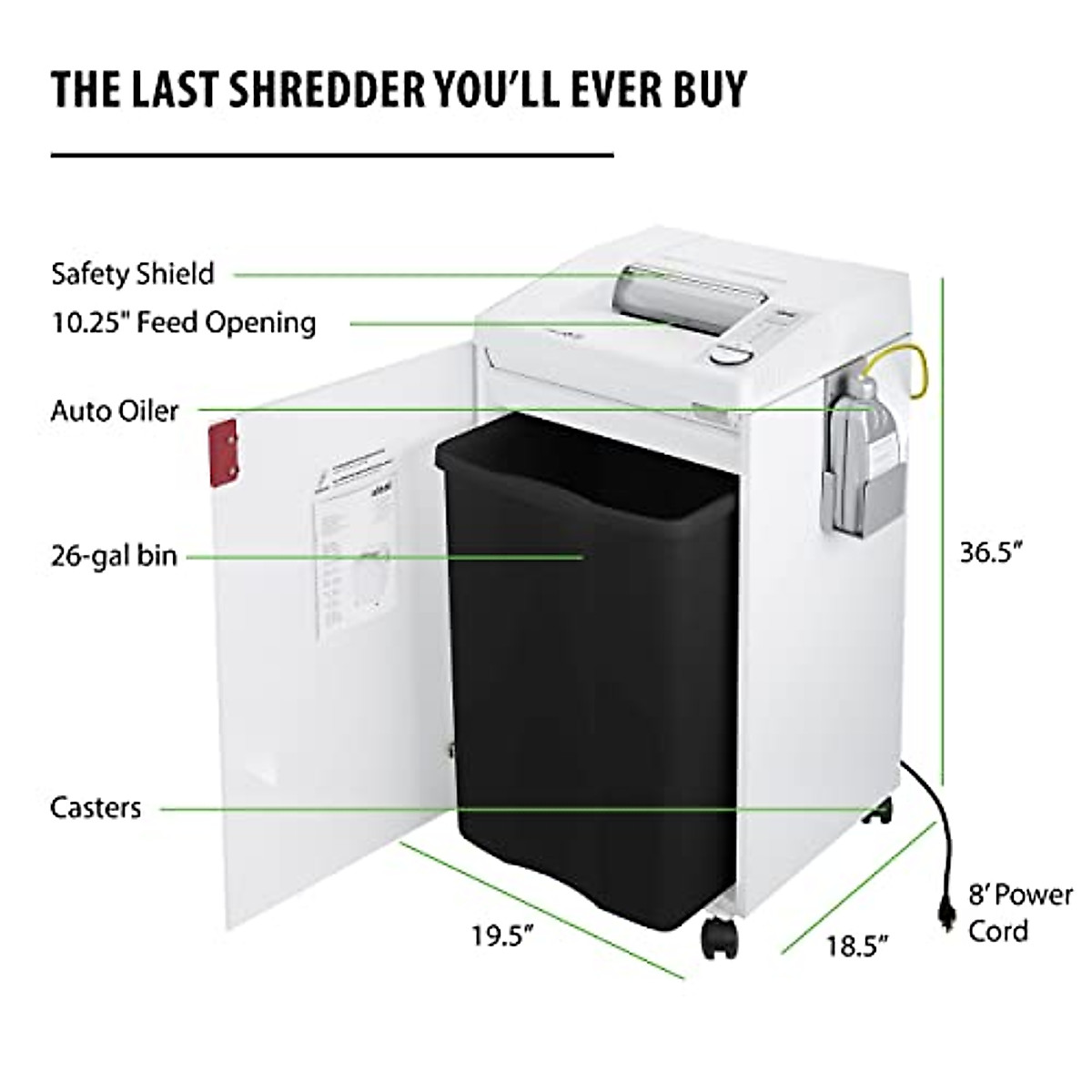 ideal. 2604 Cross-Cut Centralized Office Shredder with Automatic Oiler, Continuous Operation, 23 to 25 Sheet Feed Capacity, 26 gal Bin, Shred Staples/Paper Clips/Credit Cards/CDs/DVDs, P-4 Security