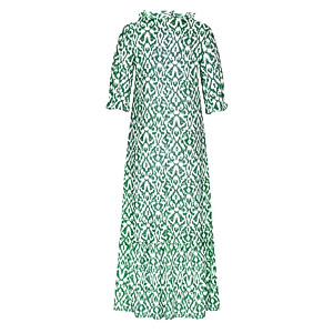 Cnebo New Women's Medium and Long Sleeve Dress with Tassels Wide Bohemian Print V Neck Length Sexy Maxi Dresses for Women 2023 Green