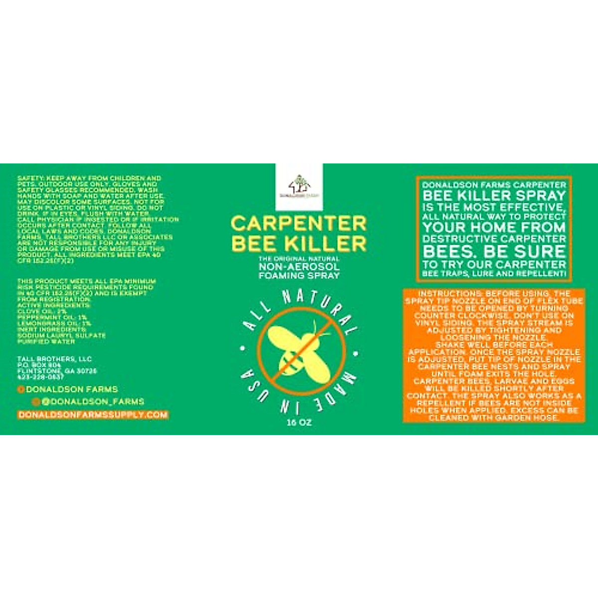 Donaldson Farms Carpenter Bee Killer Spray for Insects All Natural Foaming Spray, 16 oz