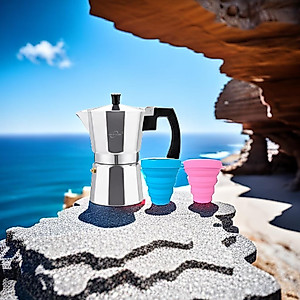 MVPLUE Classic Stovetop Espresso Maker 6 Cup ，Moka Pot Aluminum Silver，Cuban Coffee Maker includes 2 silicone folding cups， Make Delicious Coffee Easily at Home And Camping