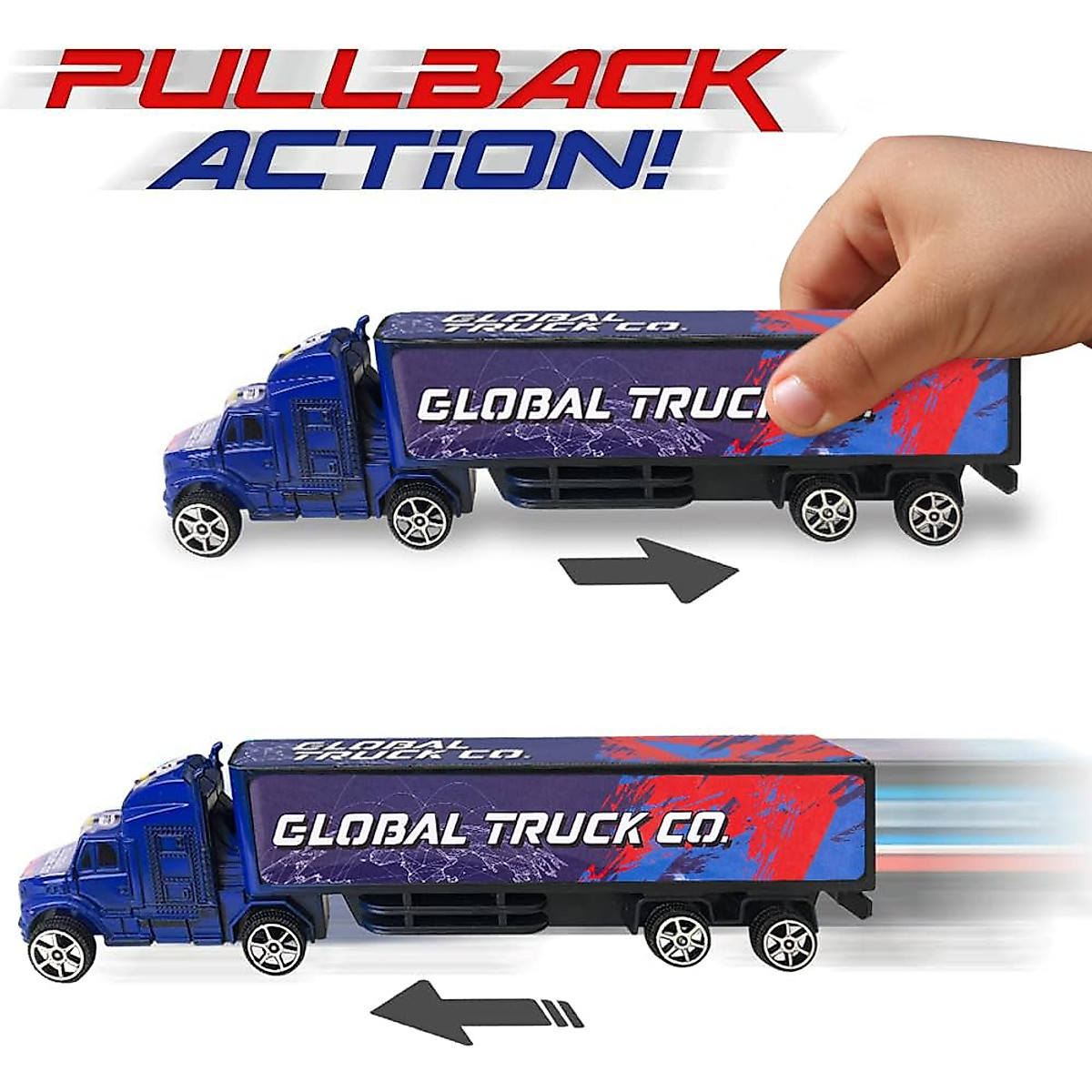 ArtCreativity Semi Truck Toys for Boys, Set of 2, Pull Back Truck Toys for Kids in Red & Blue, Trailer Trucks for Hours of Pretend Play, Unique Toy Car Party Decorations and Boys’ Room Decor