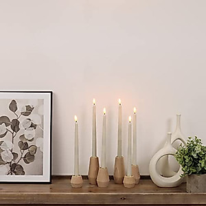 Wooden Candlestick Holders for Taper Candles Set of 3 | Luxury Wood Candle Holders with Gold Cups and Decorative Wooden Cubes | Fireplace Candle Holder | Console Table Decoration Pieces