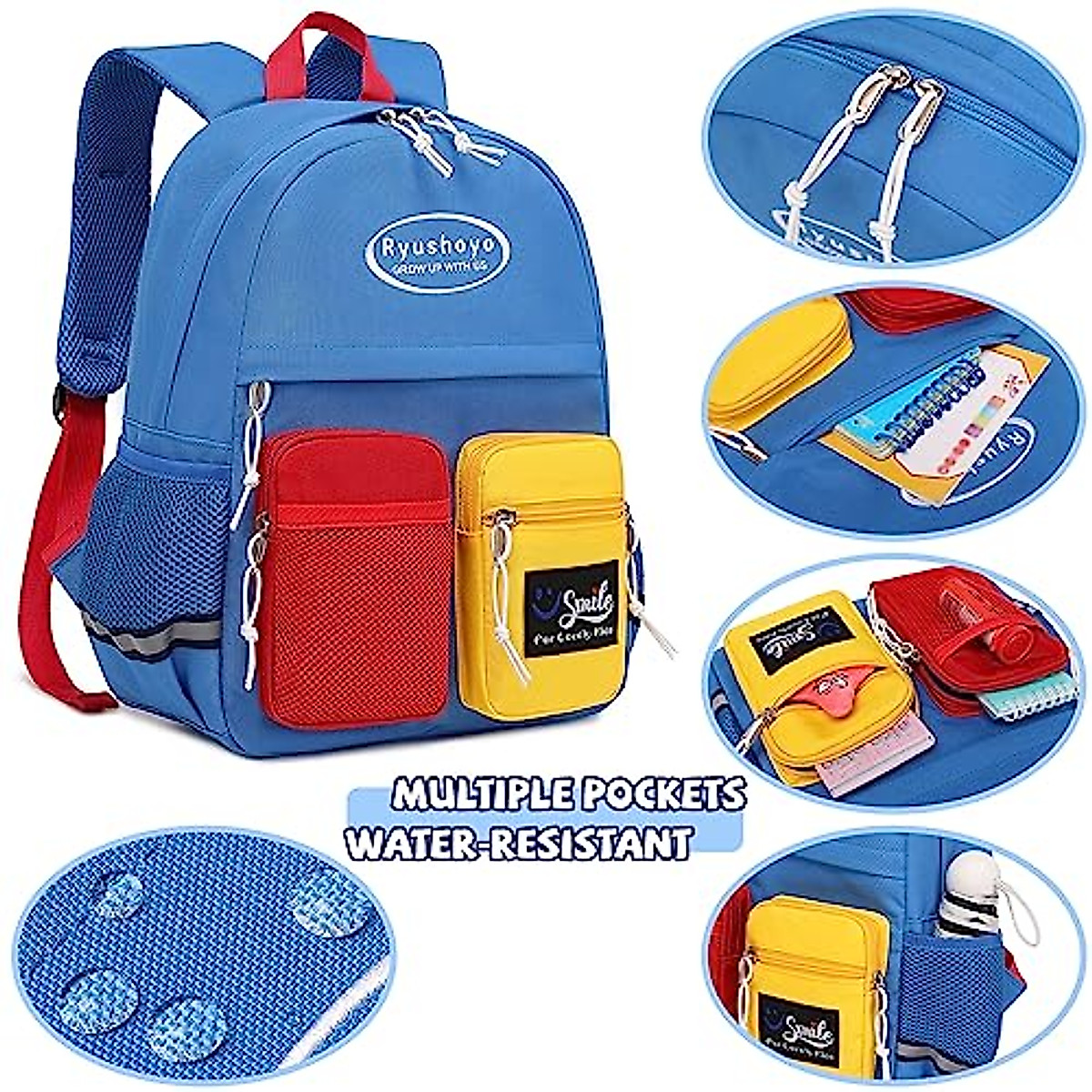 Ryushoyo 13-Inch Kids Backpack for Boys & Girls, Perfect for Daycare and Preschool, Toddler Bags Red Yellow Blue