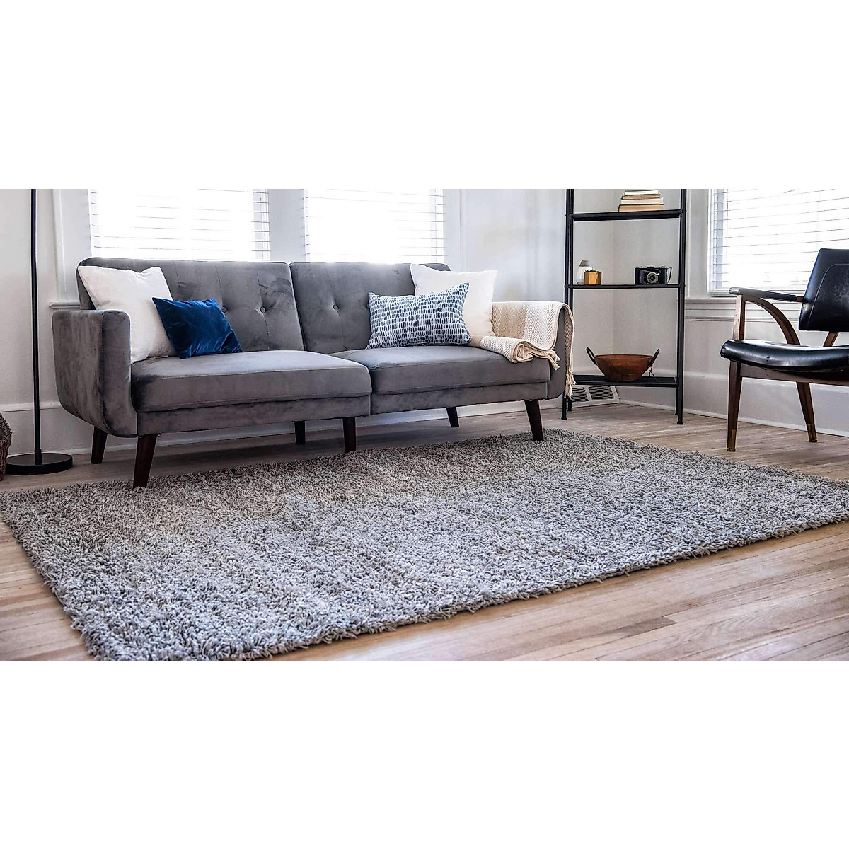 Unique Loom Solid Shag Collection Area Rug (8' x 11' Rectangle Cloud Gray)