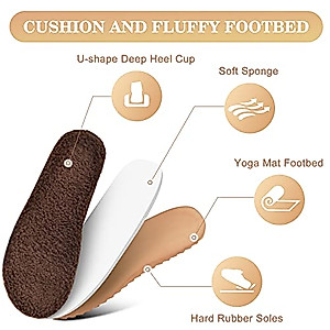 ONCAI Womens Fluffy Slippers,Cute Sherpa Faux Fur Scuff Garden Slip on House Slippers with Polar Fleece Lining Memory Foam Footbed and Indoor/Outdoor Rubber Hard Soles Brown US Size 9