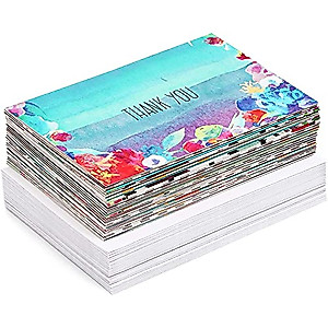 Blank Thank You Cards and Envelopes, Cute Watercolor Greeting Cards (4 x 6 In, 48 Pack)