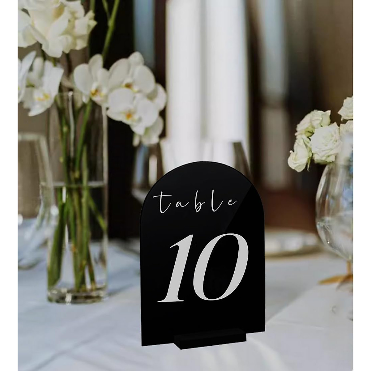 QSONG SHOP 15PCS Acrylic Table Signs with Stands- 5""x7"" Black Arched Acrylic Wedding Numbers and Base,1/8"" Thick Modern Arch Acrylic TableTop Sign for Wedding Reception Event Party (Full Black)