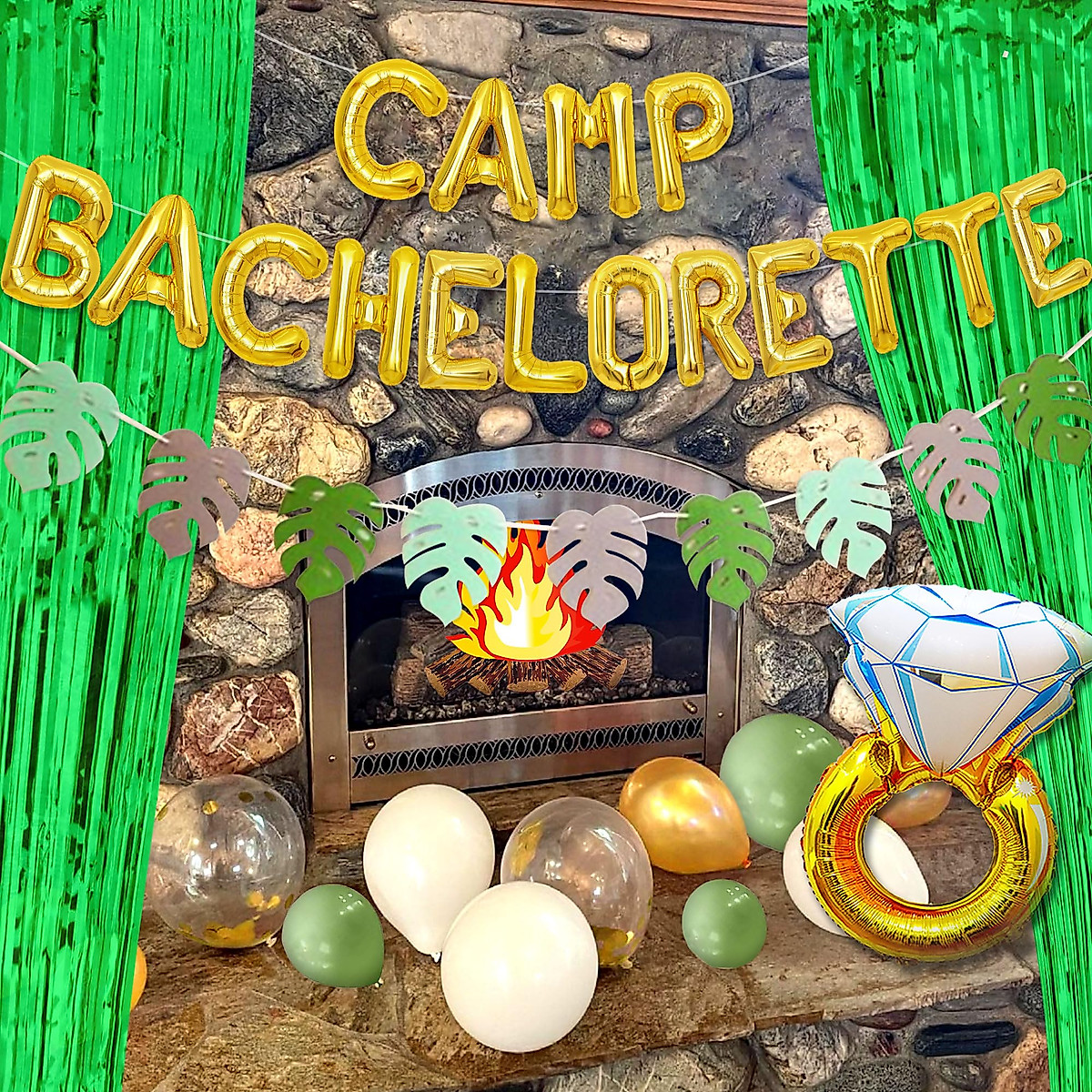 Gold Camp Bachelorette Decorations Balloons Sign Banner Camping Bachelorette Banner Supplies for Mountain Camp Bachelorette Bridal Shower Wedding Engagement