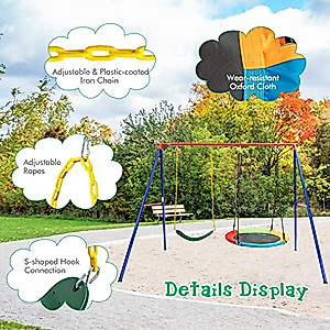 LDAILY 2-Pack Swing Sets, Belt Swing & Saucer Tree Swing w/Adjustable Ropes, 2 Hanging Ways & Easy Setup, Multifunctional Swing Toy Set for Patio, Playground, Backyard