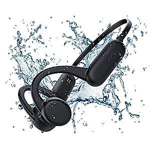 GenXenon X18 Bone Conduction Headphones with Mic, Open Ear Wireless Bluetooth Headphones, 8GB Storage Mp3 Player Workout Headset with Voice Assistant, IPX8 Waterproof Earphones for Swimming, Cycling.