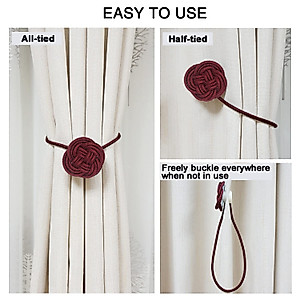 HIASTRA Strong Magnetic Curtain Tiebacks, 4 Pack Curtain Tie Modern Window Decorative Tie Backs for Curtains Rope Outdoor Holder for Sheer Blackout Drapes, Burgundy