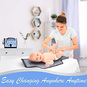 Portable Diaper Changing Pad Thick Soft Cushion Pillow - Travel Baby Mat Diaper Clutch Bag Detachable Wipes Pockets Baby Gift, Trellis Blue Grey Black