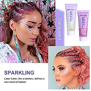 Face Glitter Gel,Pink Body Glitter Gel,Chunky Glitter for Face Body Hair Nails Eyeshadow Holographic Cosmetic,Festival Glitter Makeup,50ml (#03 Pink ,2PCS)