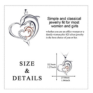 Angel caller Dolphin Necklace Gifts 925 Sterling Silver Eternal Love Heart Double Dolphins Pendant Necklace Jewelry for Women Mom Mother Daughter