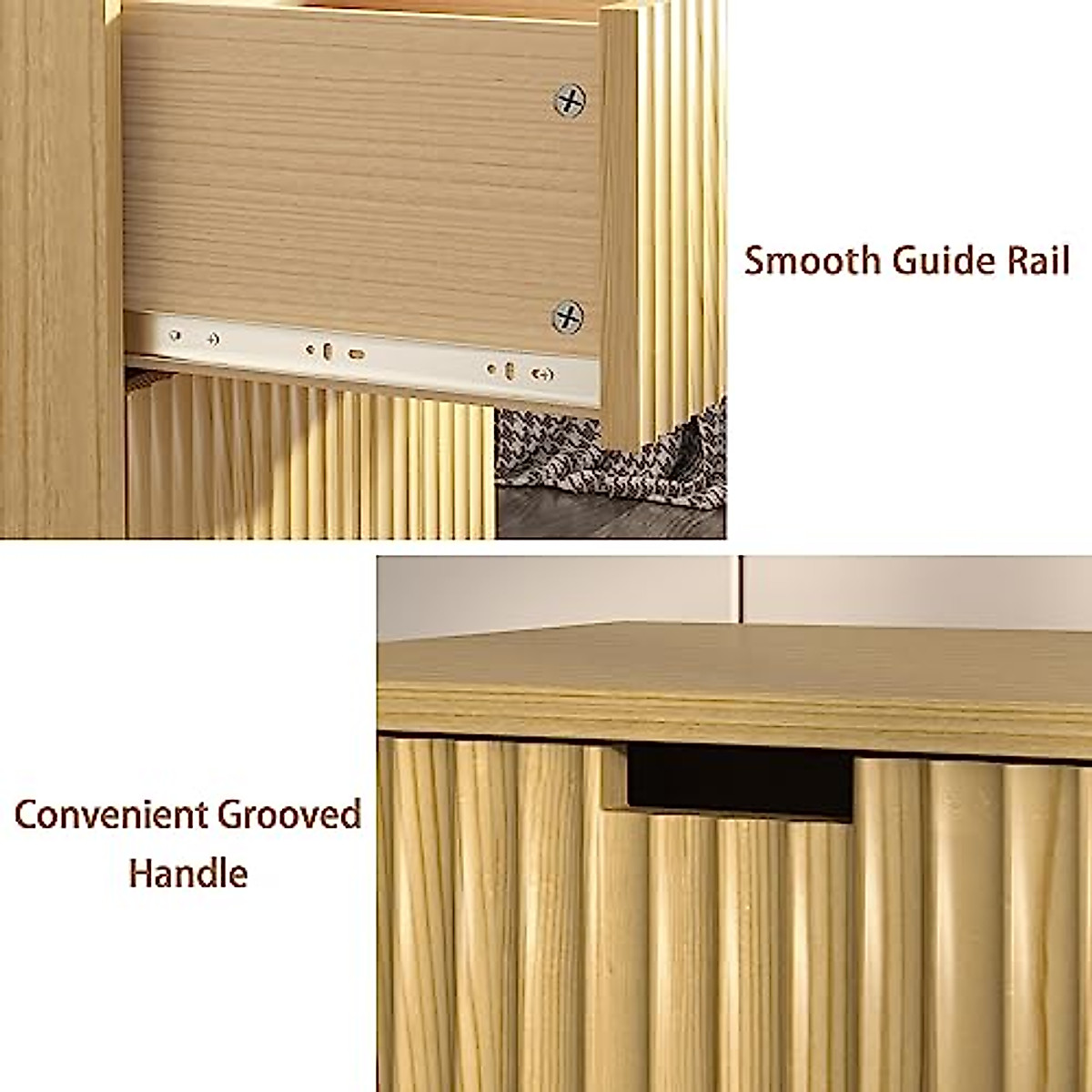 WiberWi Nightstand, Side Table, Farmhouse End Table with 2 Drawers and Open Storage, Bedside Table for Bedroom, Living Room and Small Spaces, Night Stand with Solid Wood Legs, Natural