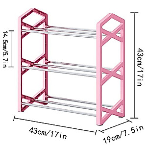 SHELAKET Upgrade 3-Tier Small Shoe Rack, Metal Lightweight 5-7 Pairs Shoe Shelf Storage Organizer for Entryway, Hallway and Closet（Pink）