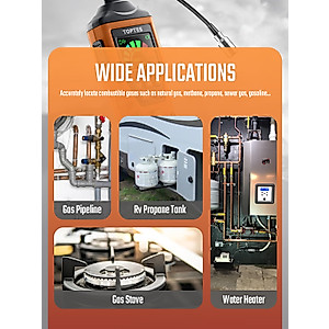 Natural Gas Detector, TopTes PT520A Gas Leak Detector with 17-Inch Gooseneck, Locating The Source of Propane, Natural Gas, and Combustible Gas Leak for Home and RV (Includes Battery x3) - Orange