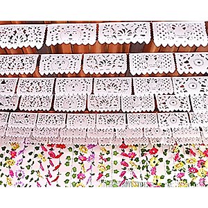 White Papel Picado, White Fiesta Banner, Mexican Theme Party Supplies, Mexican Wedding Flags Cinco de Mayo Tissue Paper Panels WS700