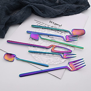 Uniturcky 28pcs Flatware Cutlery Set for 4, Matte Rainbow Silverware Set with Long Handle Spoon/Teaspoon/Fruit Fork, Tableware Eating Utensils Set, Satin Finish & Dishwasher Safe