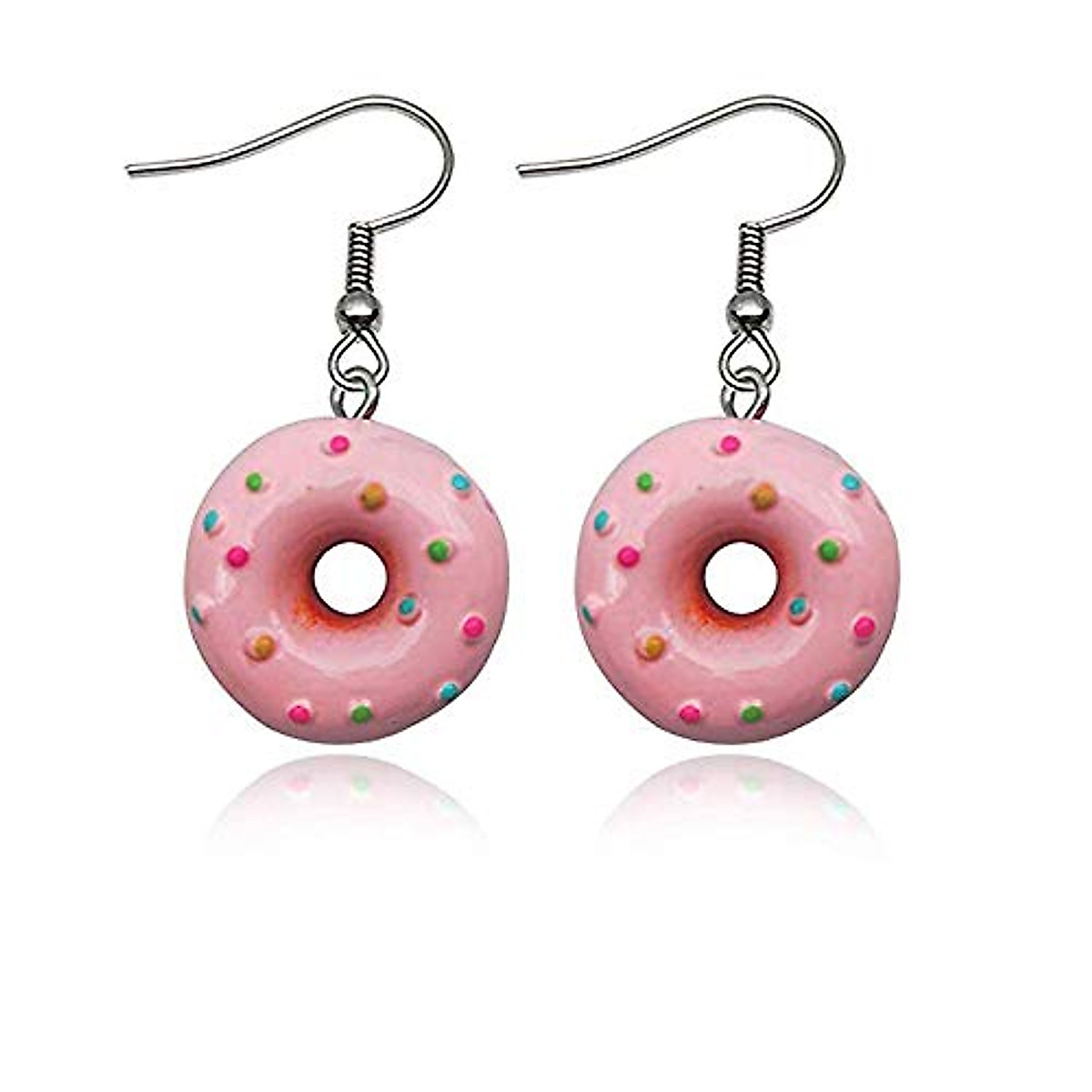 RUIZHEN Colorful Cartoon Best Friend Sweet Donut Dangle Earrings (pink)