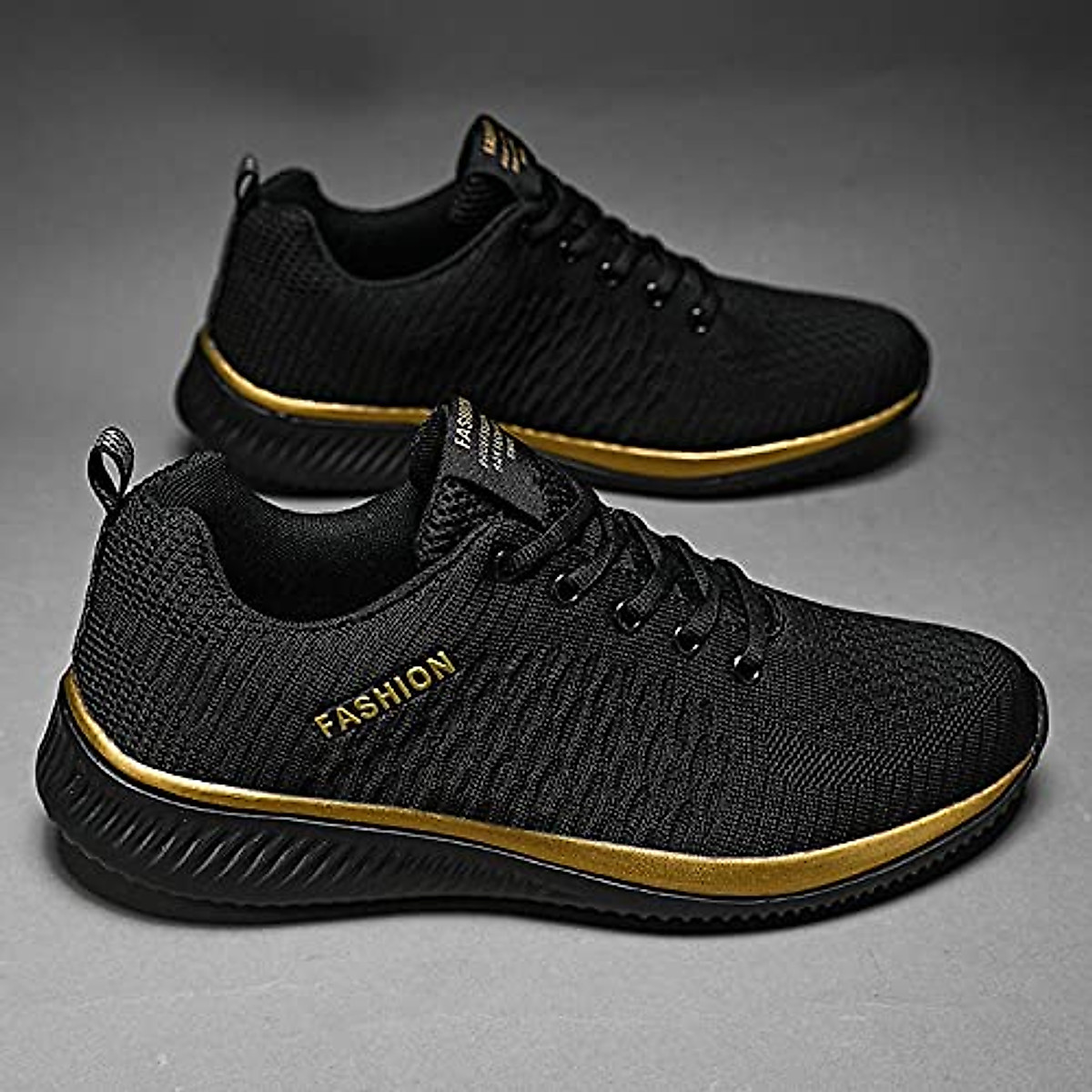 Haokanba Women's Lace Up Loafers Lightweight Steel Toe Sneakers Non Slip Breathable Sports Sneaker Comfortable Casual Fashion Sneaker Supportive Running Shoes Athletic Tennis Walking (Gold, 9.5-10)