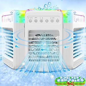 Portable Air Conditioners, 180°Oscillation Mini Air Conditioners, 4 Wind Speed Portable AC, Built-in Ambient Lighti AC Unit, Large Water Tank Air Cooler for Room/Kitchen/Office/Desk