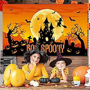 Halloween Party Decorations, Large Fabric Halloween Backdrop Boo Spooky Banner Orange Night Moon Pumpkin Castle Witch Photo Booth Background for Scary Halloween Party Supplies, 6 x 3.6 ft