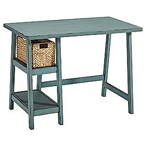 Signature Design by Ashley Mirimyn Vintage 42" Home Office Desk with Basket, Distressed Blue,Teal