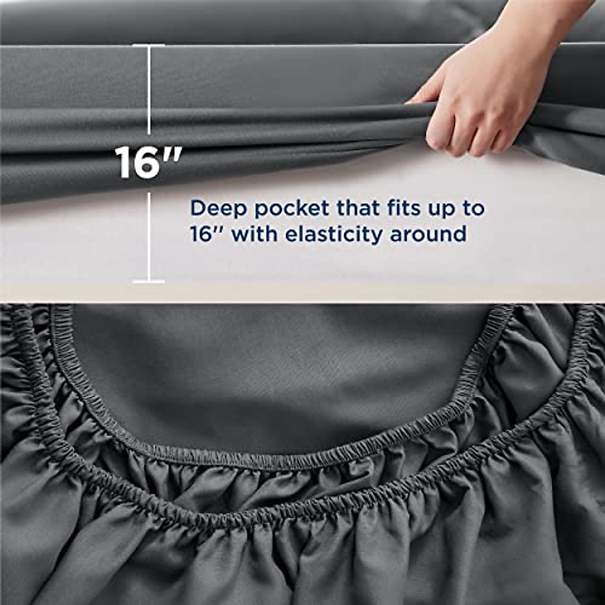 BEDSURE Queen Sheet Set - Soft 1800 Sheets for Queen Size Bed, 4 Pieces Hotel Luxury Grey Queen Sheets, Easy Care Polyester Microfiber Cooling Bed Sheet Set