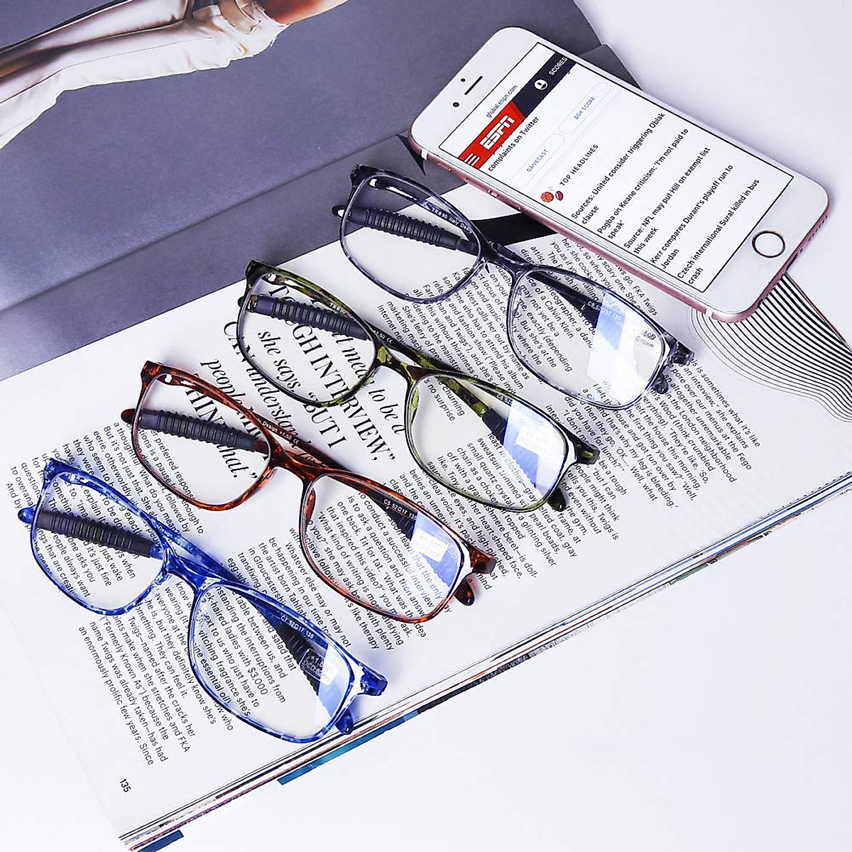 DOOViC Computer Reading Glasses 4 Pack Blue Light Blocking Glasses Anti Eyestrain Flexible Lightweight Readers for Women Men 2.25 Strength