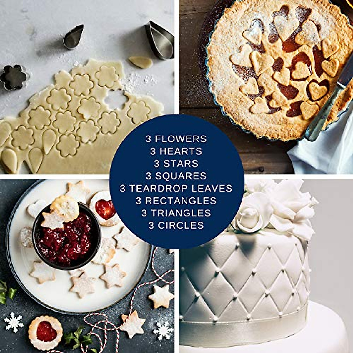 Ultra Cuisine Mini Cookie Cutter Shapes Set - 24 Small Molds To Cut Out Pastry Dough Pie Crust & Fruit - 304 Durable Stainless Steel Cutters - Cut Tiny Heart Shapes - Bake Like A Pro For A Lifetime