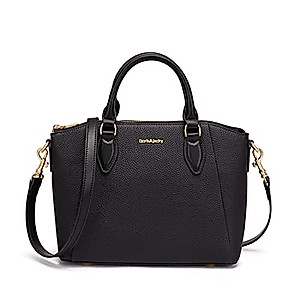 Satchel Handbags For Women Genuine Leather Shoulder Tote Handbags With Adjustable Strap (Black)