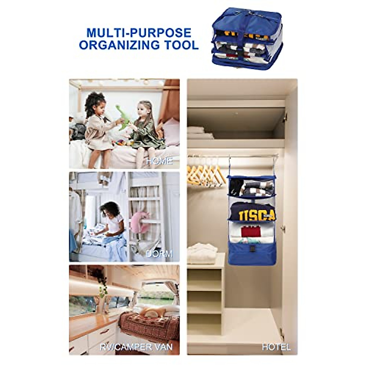 ELEZAY Hanging Packing Cubes Portable Closet Shelves Travel Collapsible Compression Garment Organizer for Carry-on Luggage Suitcase with Breathable Perforated Material Large_11.8*11.8*24 IN, Beige