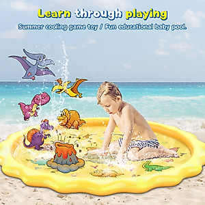 Kids Sprinkler, Splash Pad for Toddlers 3-15Y Summer Outdoor Baby Splash Play Mat 68" Kids Swimming Pool Water Toys for Backyard Fun Games Learning Party Children Toddlers Boys Girls Dogs Kids(Yellow)