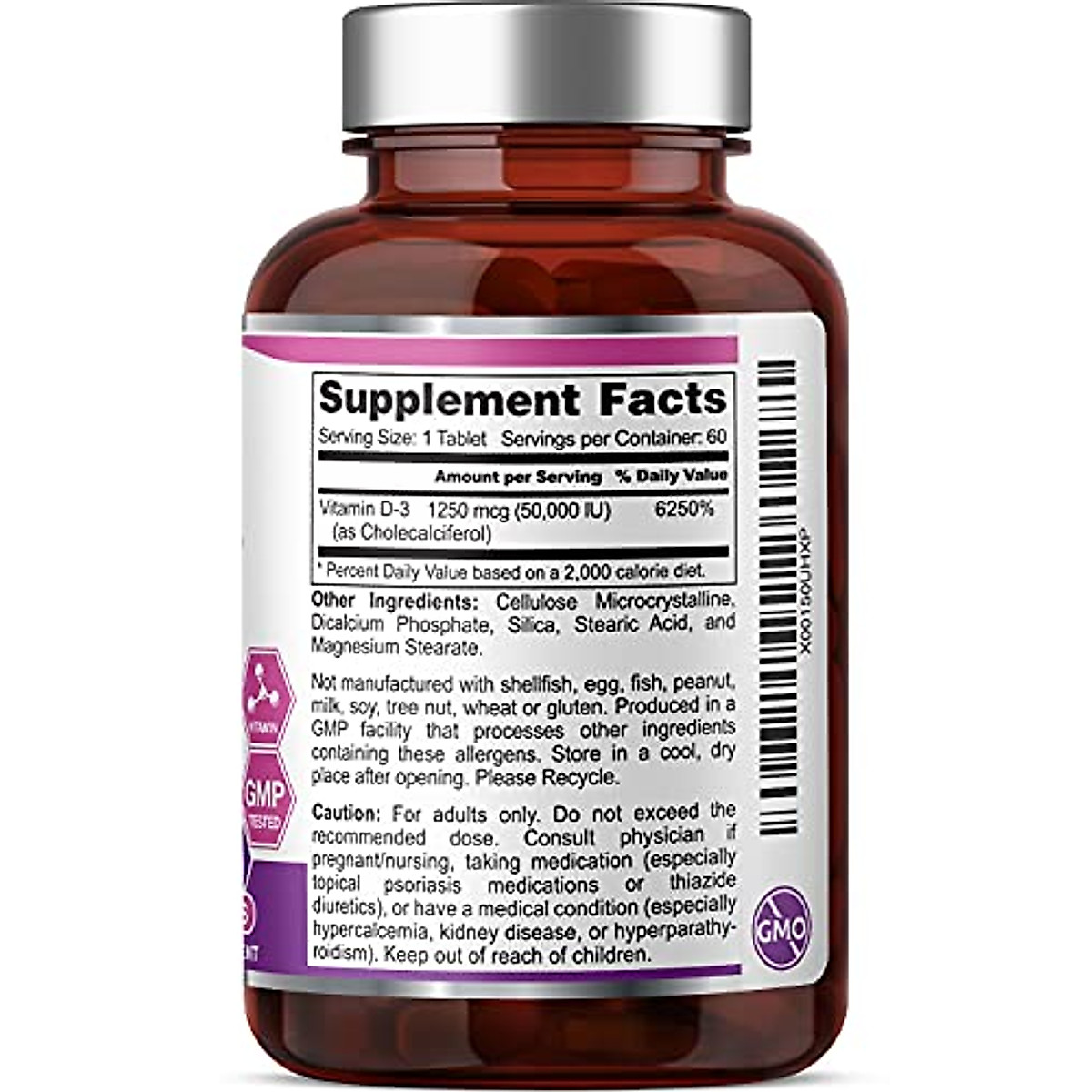 Vitamin D-3 50000 IU 60 Tablets - High-Potency Supports Strong Bones Immune Health and K2