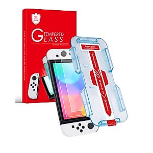 bersem 2 Pack Tempered Glass Screen Protector Compatible with Nintendo Switch OLED 7 inch 2021, Auto Alignment Kit / 9H Hardness/Transparent HD Clear/Anti-Scratch/Bubbles Free/High Response