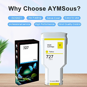 AYMSous Compatible for HP 727 Yellow 300ML Remanufactured Ink Cartridge Replacement for HP 727 for HP727 for HP 727Y for HP DesignJet T920 T930 T1500 T1530 T2500 T2530 Printers