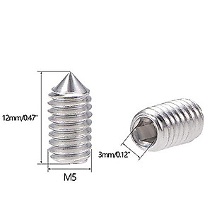 L-A 0.8mm Pitch M5x12mm 304 Stainless Steel Cone Point Hexagon Socket Grub Screws （100Pcs)