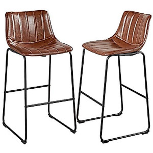 Yaheetech 30" PU Leather Dining Chairs Armless Chairs Indoor/Outdoor Kitchen Dining Room Chairs with Metal Legs and Footrest, Set of 2, Brown