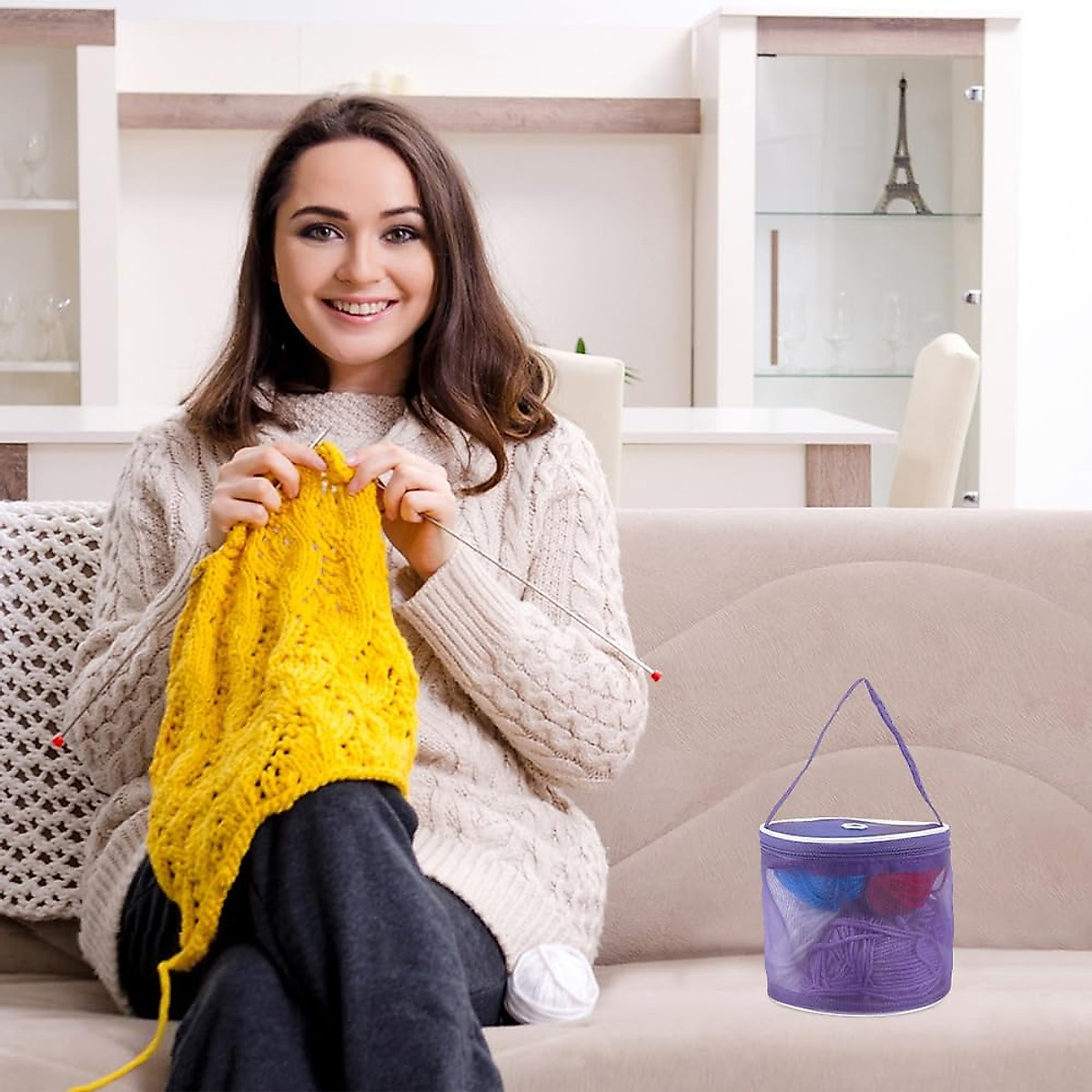 FREEBLOSS 2 Pack Yarn Storage Bag Mesh Holder Yarn Storage Organizer Portable Crochet Knitting Bag Empty Yarn Storage Bags Yarn Holder for Carry Crochet Hooks Sewing Accessories Storage Tote Bag