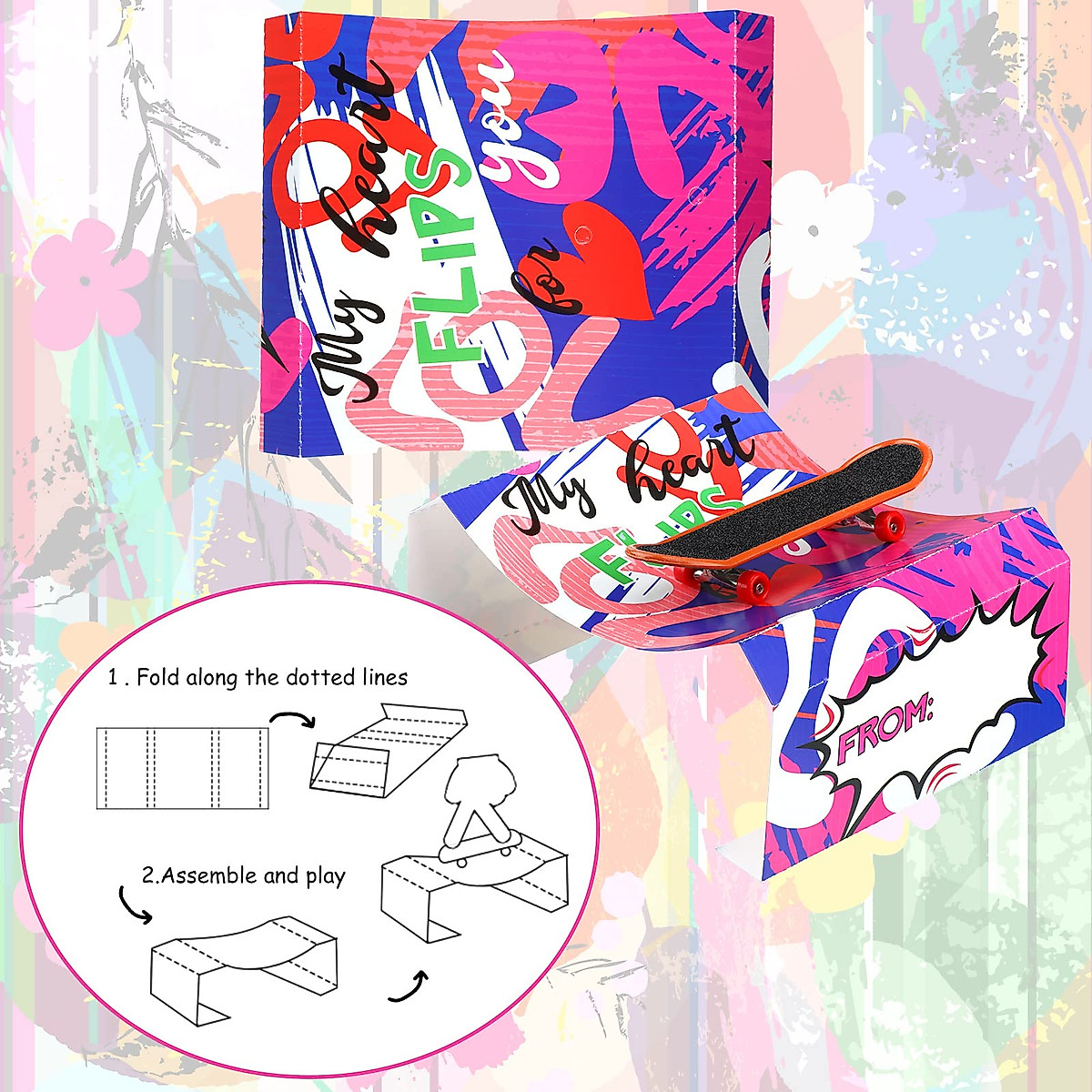 Zhanmai 28 Pcs Valentines Day Cards with 28 Pcs Collectible Fingerboards, Valentine Party Favor Greeting Card Mini Skateboards Novelty Toys and Amusements for School Classroom Exchange Prize Gift