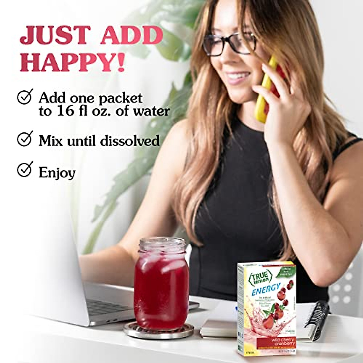 TRUE LEMON Energy Wild Cherry Cranberry Drink Mix,No Preservatives, No Artificial Sweeteners, Gluten Free Water Flavor Packets & Water Enhancer with Stevia, 6 Count (Pack of 12)