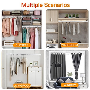 Closet Rod, 17 to 50 inches Adjustable Closet Rods for Hanging Clothes Heavy Duty Closet Hanging Rod Metal White Rod for Closet, Wardrobes, Bathroom, Windows