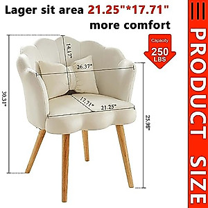 Shell Shaped Living Room Accent Chairs,Modern Velvet Bedroom Chair,Upholstered Armchair,Comfy Reading Chair for Adults,Teens,Bow Tie Pillow,Solid Wood Legs (Beige)