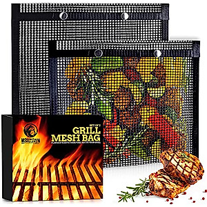 BBQ Mesh Grill Bags - 12 x 9.5 Inch Reusable Grilling Pouches for Charcoal, Gas, Electric Grills & Smokers - Heat-Resistant, Non-Stick Barbecue Bag is a Must-Have for All Pitmasters - Set of 2