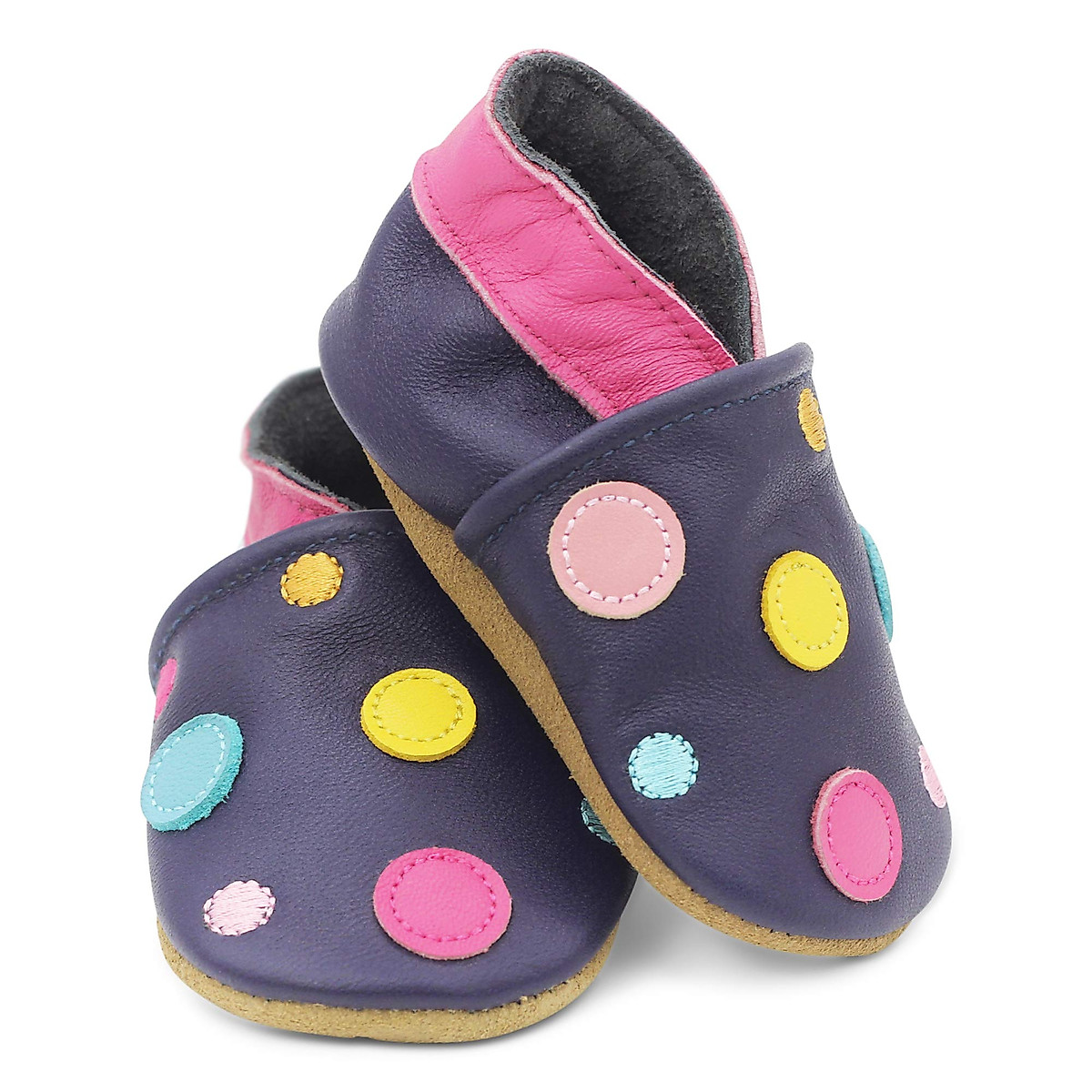 Dotty Fish Soft Leather Infant Shoes Girls pre-Walkers. Pink with Cut-Out Hearts. 6-12 Months